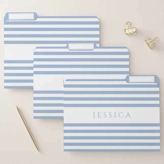 Soft Blue And White Stripes Pattern Name & Text File Folder | Zazzle
