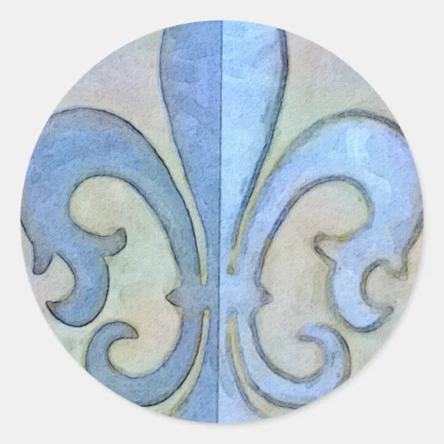 Soft Blue Fleur De Lis Classic Round Sticker Zazzle
