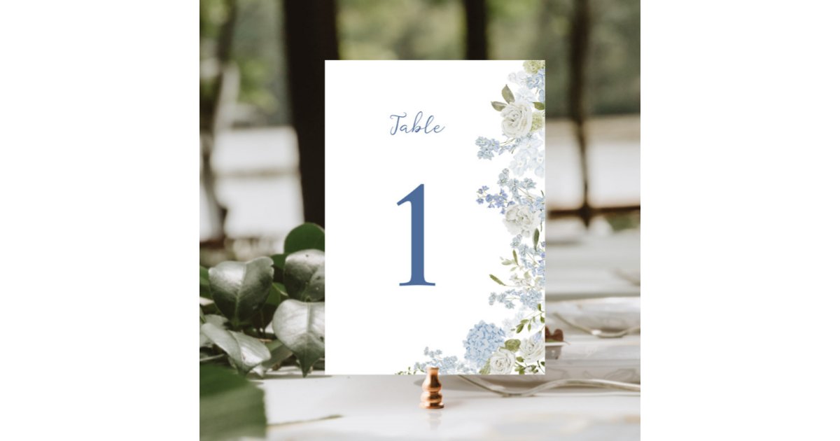 Soft Blue Floral Handwritten Table Number | Zazzle