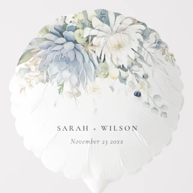 Soft Blue Green Succulent Floral Botanical Wedding Balloon | Zazzle