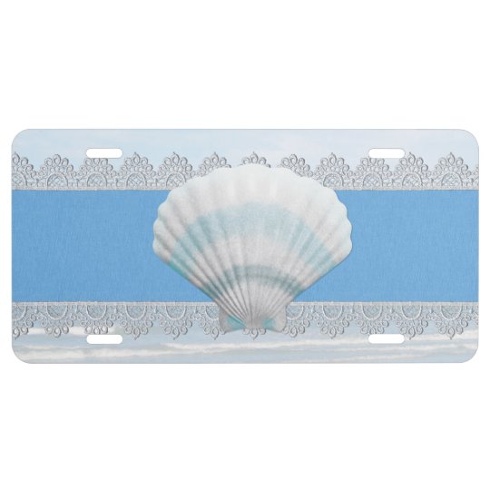 Soft Blue Seashell And Lace License Plate | Zazzle.com
