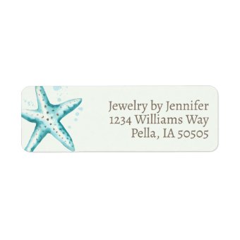 Soft Blue Watercolor Starfish Stylish Ocean Beach Label | Zazzle