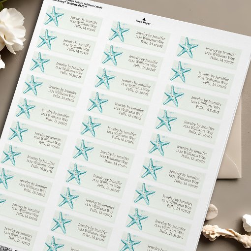 Soft Blue Watercolor Starfish Stylish Ocean Beach Label | Zazzle