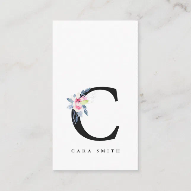 SOFT BLUSH BLUE FLORAL ALPHABETS NAME LETTER C BUSINESS CARD | Zazzle