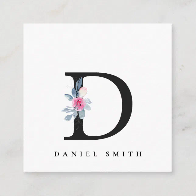 SOFT BLUSH BLUE FLORAL ALPHABETS NAME LETTER D SQUARE BUSINESS CARD ...