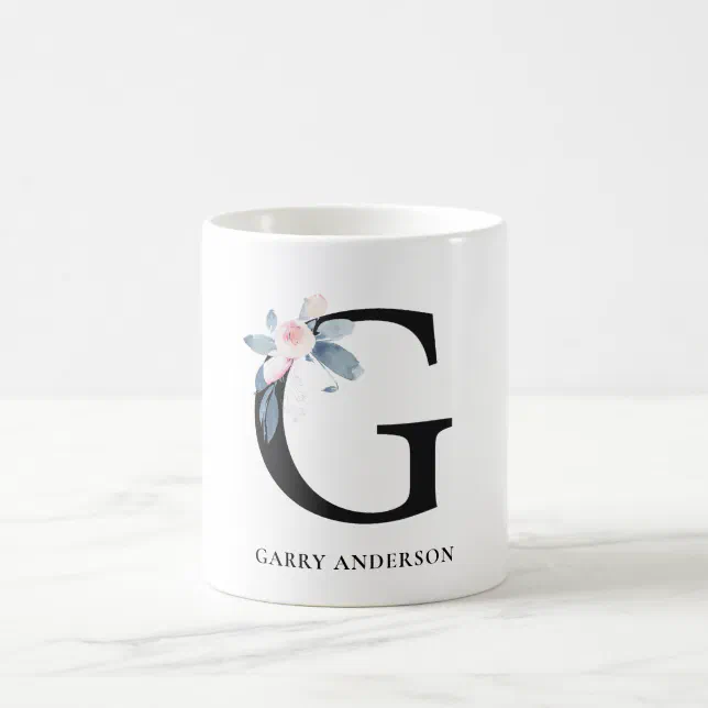 SOFT BLUSH BLUE FLORAL ALPHABETS NAME LETTER G COFFEE MUG | Zazzle