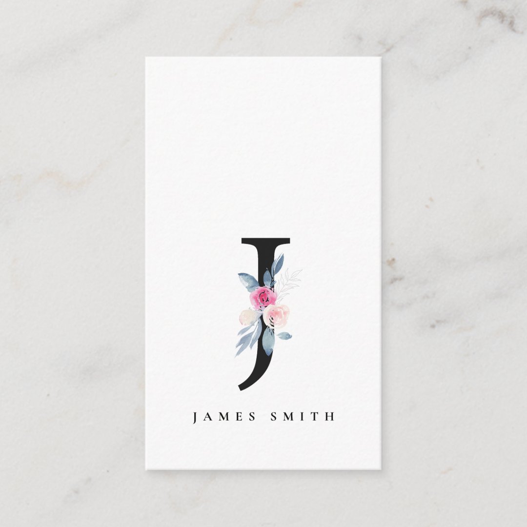 SOFT BLUSH BLUE FLORAL ALPHABETS NAME LETTER J BUSINESS CARD | Zazzle