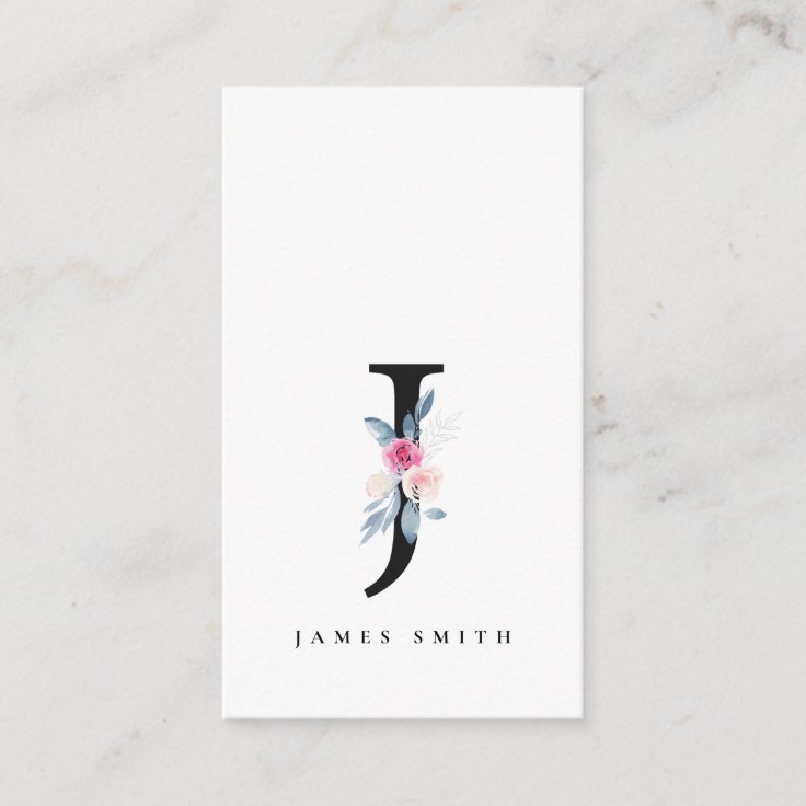 SOFT BLUSH BLUE FLORAL ALPHABETS NAME LETTER J BUSINESS CARD | Zazzle