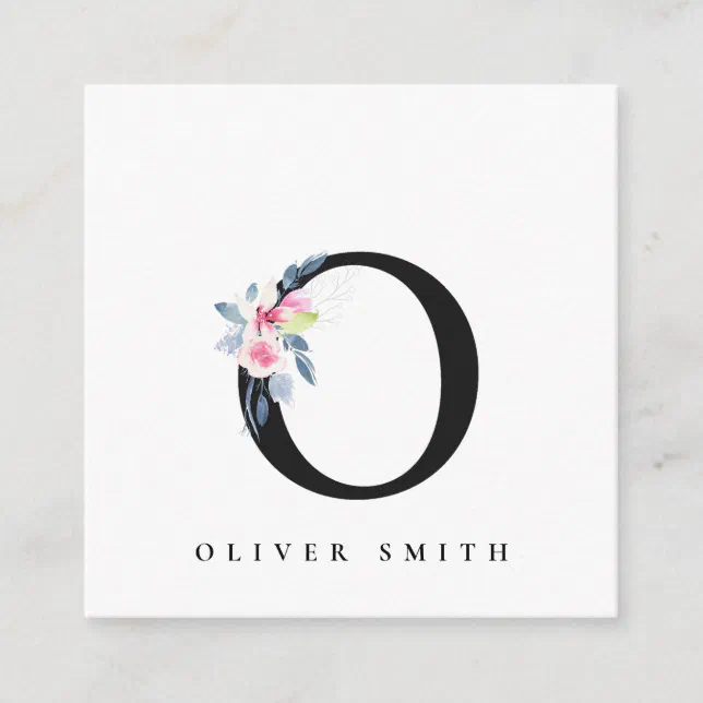SOFT BLUSH BLUE FLORAL ALPHABETS NAME LETTER O SQUARE BUSINESS CARD ...