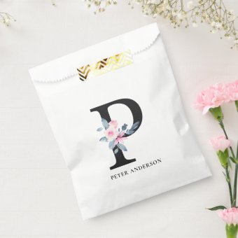 SOFT BLUSH BLUE FLORAL ALPHABETS NAME LETTER P FAVOR BAG | Zazzle
