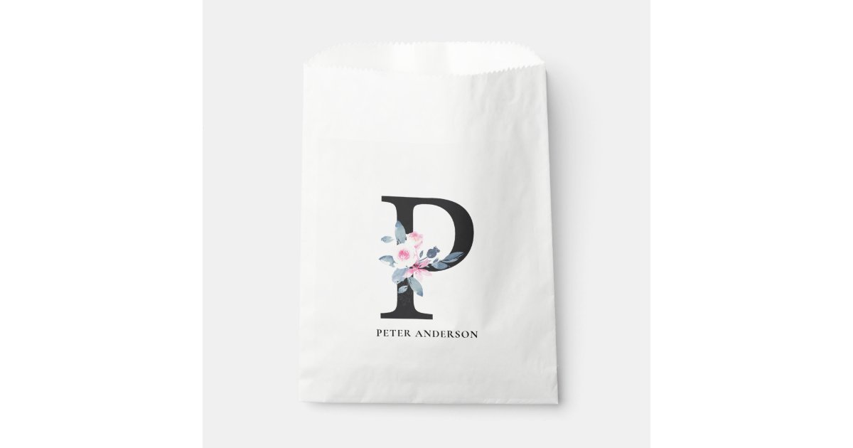 SOFT BLUSH BLUE FLORAL ALPHABETS NAME LETTER P FAVOR BAG | Zazzle