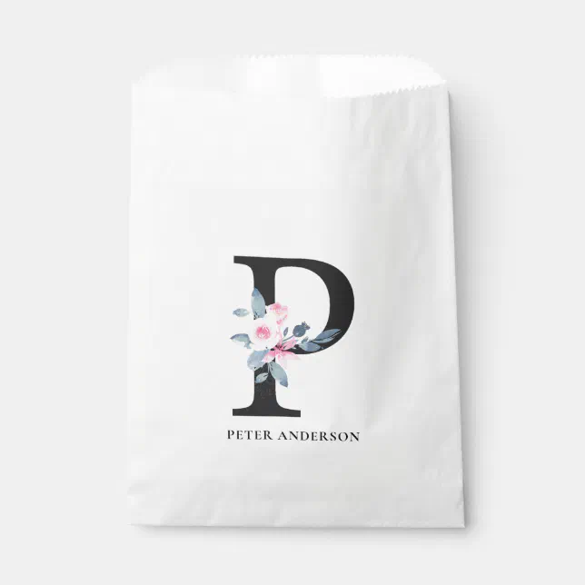 SOFT BLUSH BLUE FLORAL ALPHABETS NAME LETTER P FAVOR BAG | Zazzle