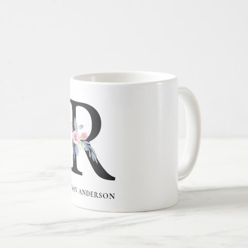 SOFT BLUSH BLUE FLORAL ALPHABETS NAME LETTER R COFFEE MUG | Zazzle