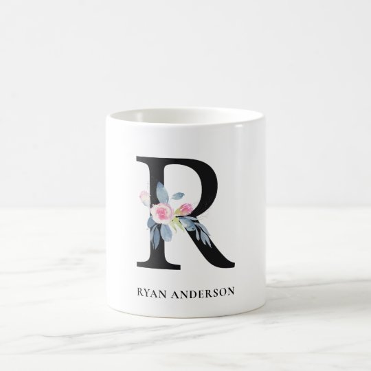 SOFT BLUSH BLUE FLORAL ALPHABETS NAME LETTER R COFFEE MUG | Zazzle.com