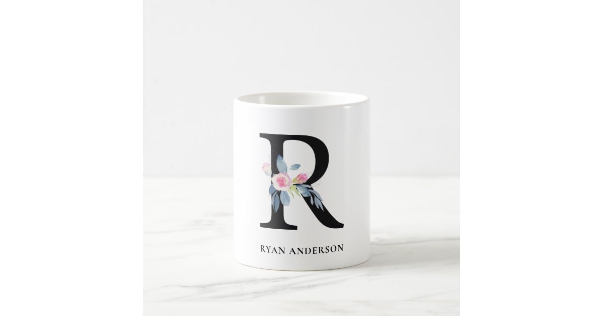 SOFT BLUSH BLUE FLORAL ALPHABETS NAME LETTER R COFFEE MUG | Zazzle