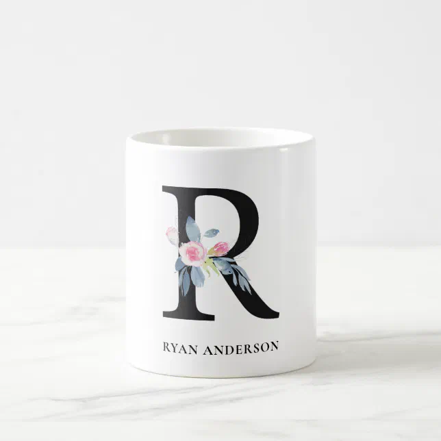SOFT BLUSH BLUE FLORAL ALPHABETS NAME LETTER R COFFEE MUG | Zazzle