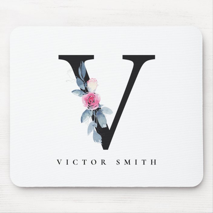 SOFT BLUSH BLUE FLORAL ALPHABETS NAME LETTER V MOUSE PAD | Zazzle.com