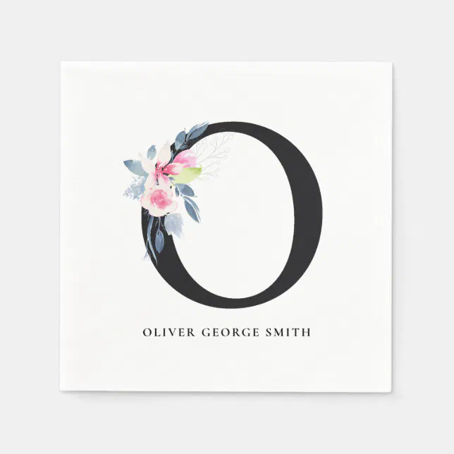 SOFT BLUSH BLUE WHITE FLORAL ALPHABETS LETTER O NAPKINS | Zazzle