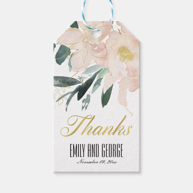 SOFT BLUSH FLORAL BUNCH WATERCOLOR WEDDING THANKS GIFT TAGS | Zazzle