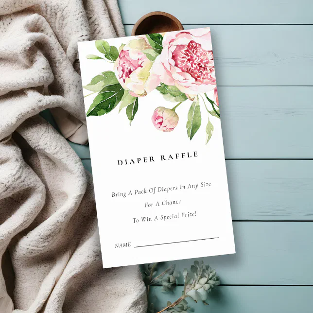 Soft Blush Floral Peony Diaper Raffle Baby Shower Enclosure Card | Zazzle