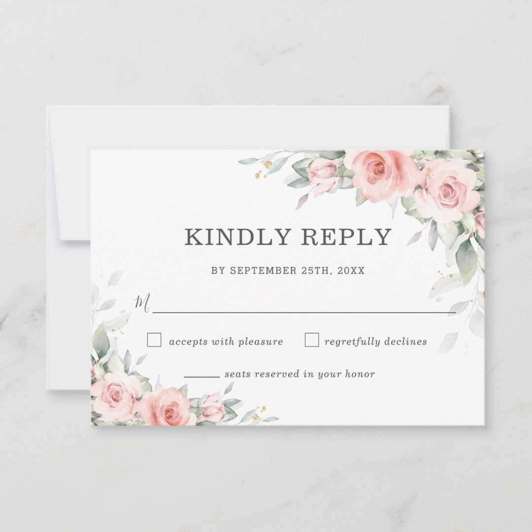 Soft Blush Pink Floral Greenery Wedding RSVP Card | Zazzle