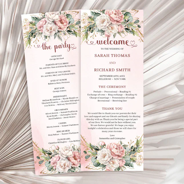 Soft Blush Pink Flowers Eucalyptus Wedding Program | Zazzle