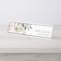 Soft Chic Blush Pink Peony Leafy Botanical Floral Desk Name Plate | Zazzle