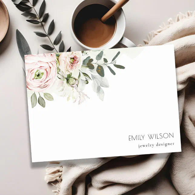 Soft Chic Blush Pink Peony Leafy Botanical Floral Note Card | Zazzle