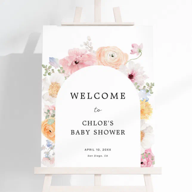 Soft Colorful Pastel Floral Arch Welcome Sign | Zazzle