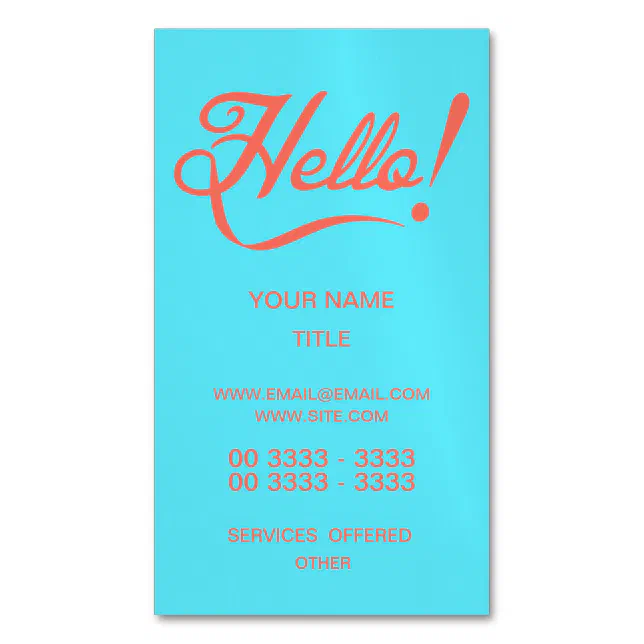 Soft cyan and Bittersweet Hello Business Card Magnet | Zazzle