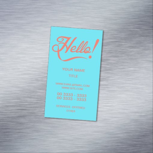 Soft cyan and Bittersweet Hello Business Card Magnet | Zazzle