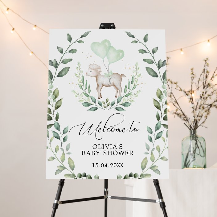 Soft Eucalyptus Lamb Balloons Baby Shower Welcome Foam Board | Zazzle.com