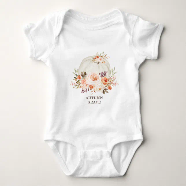 Soft Fall Autumn Pumpkin Floral Girl Baby Bodysuit | Zazzle