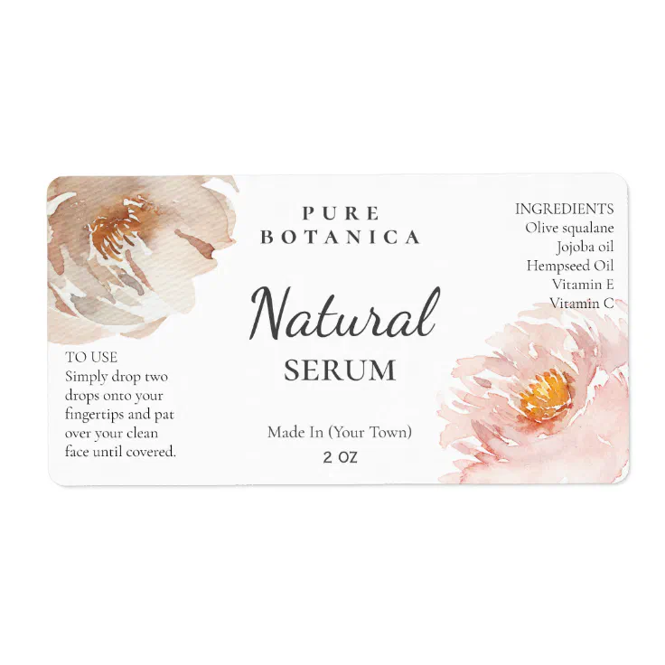 Soft Floral Pink Face Serum Labels | Zazzle