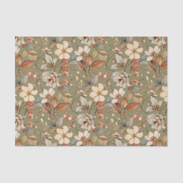 Soft Floral Vines Pattern on a Sage Background Tissue Paper | Zazzle