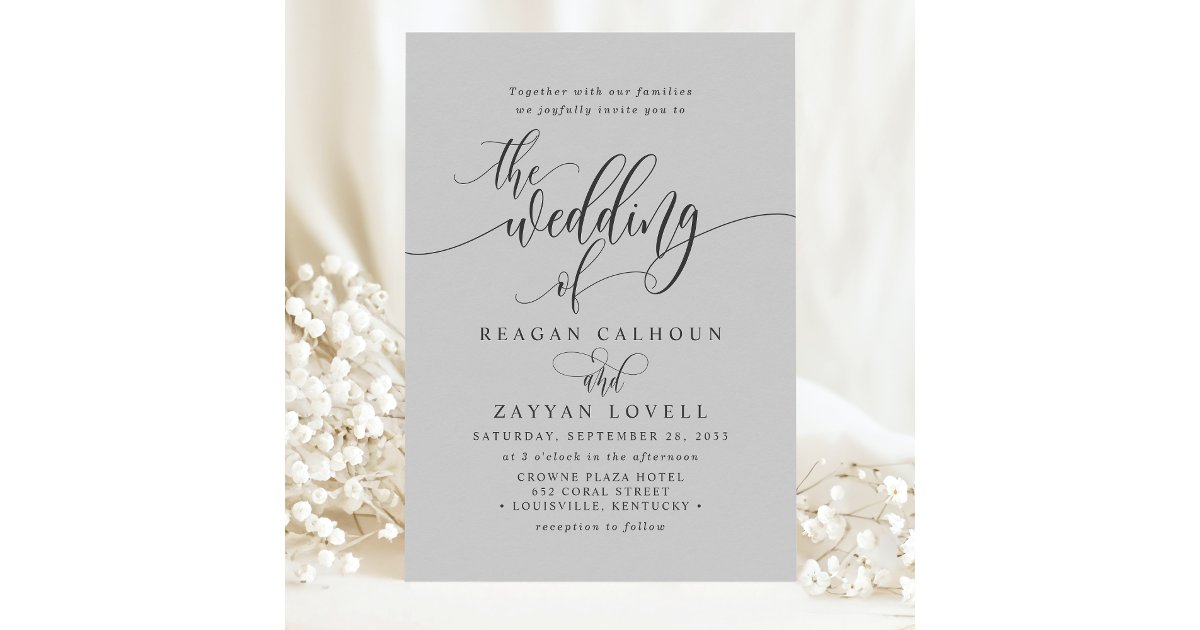 Soft Gray Simple Modern Script Wedding Invitation | Zazzle