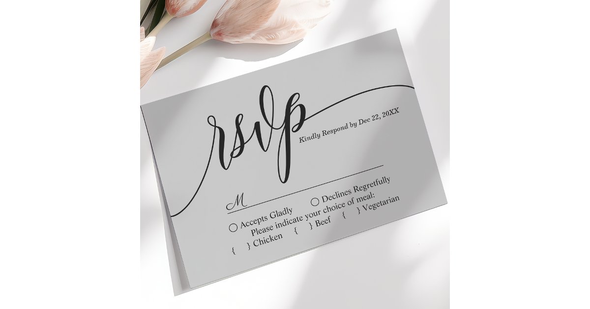 Soft Gray Simple Script Wedding RSVP Card | Zazzle