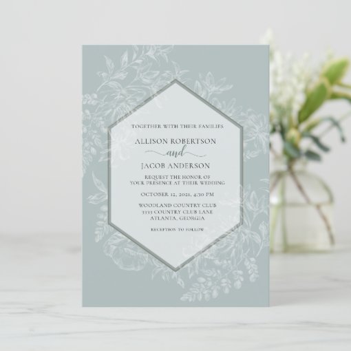 Soft Green Geometric Floral Tapestry Wedding Invitation | Zazzle