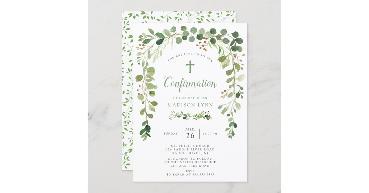 Soft Green Leaf Confirmation Invitation | Zazzle