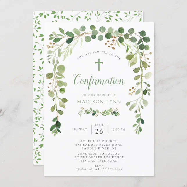 Soft Green Leaf Confirmation Invitation | Zazzle