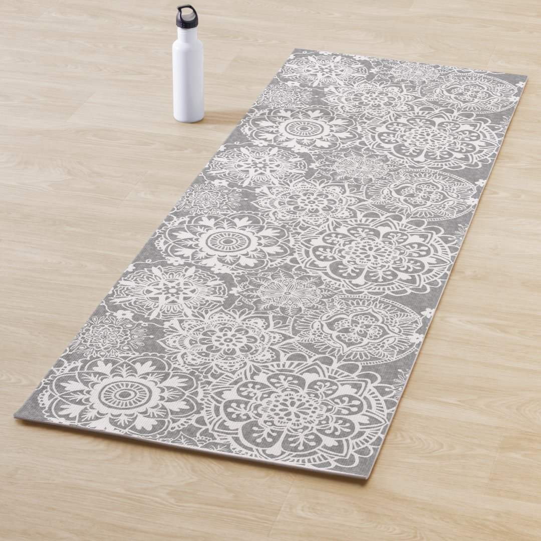 Soft Grey and White Mandala Pattern Yoga Mat | Zazzle