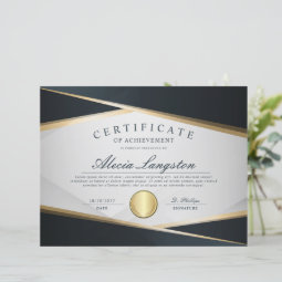 Soft Grey & Gold Certificate of Achievement Award | Zazzle