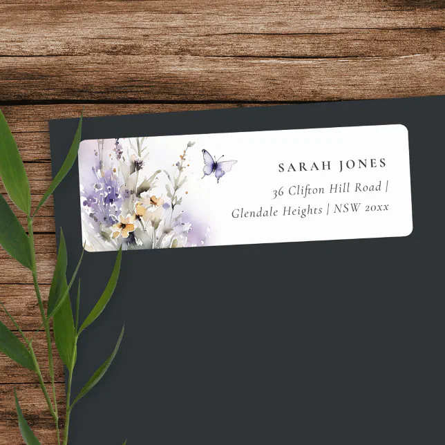 Soft Lilac Wildflower Butterfly Garden Wedding Label | Zazzle