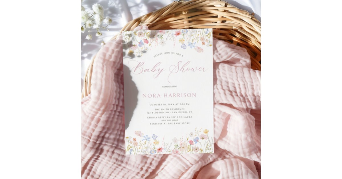 Soft Meadow Pink Script Baby Shower Invitation | Zazzle