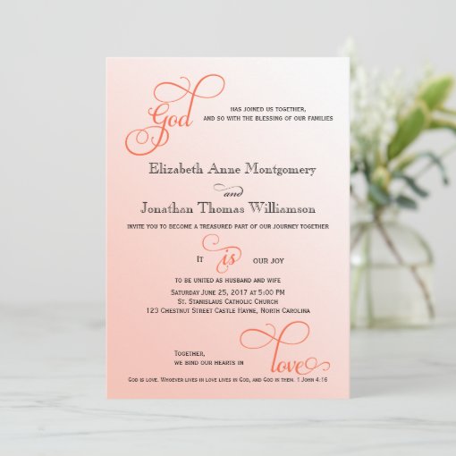 Soft Melon Script God is Love Christian Wedding Invitation | Zazzle