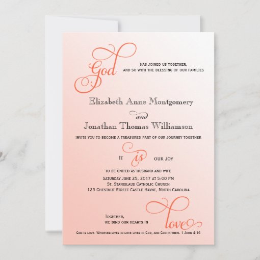 Soft Melon Script God is Love Christian Wedding Invitation | Zazzle