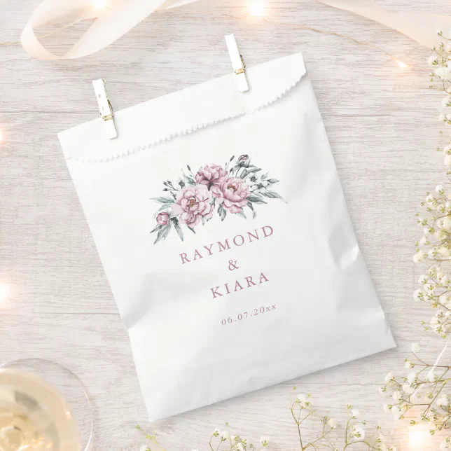 Soft Muted Dusty Pink Peony Wedding Favor Bag | Zazzle