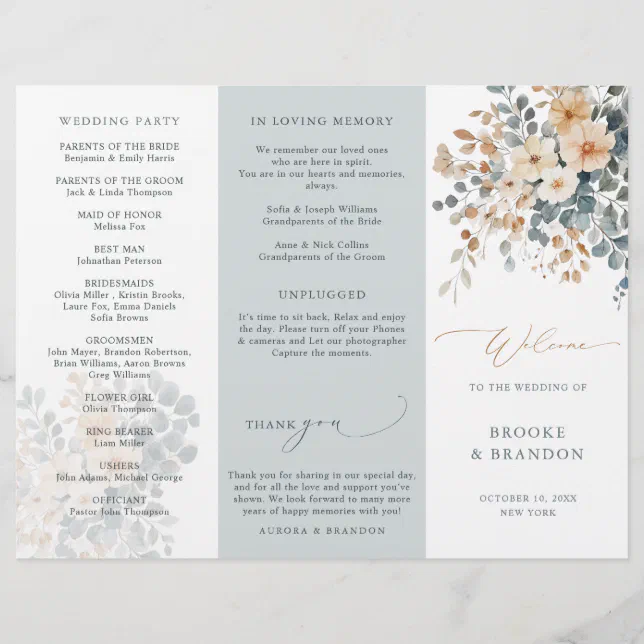 Soft Muted Earthy Tone Floral Wedding Program | Zazzle