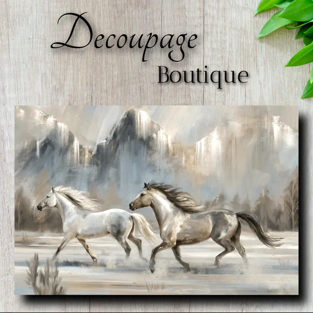 Soft Neutral Stallions With Mountains Decoupage Tissue Paper | Zazzle