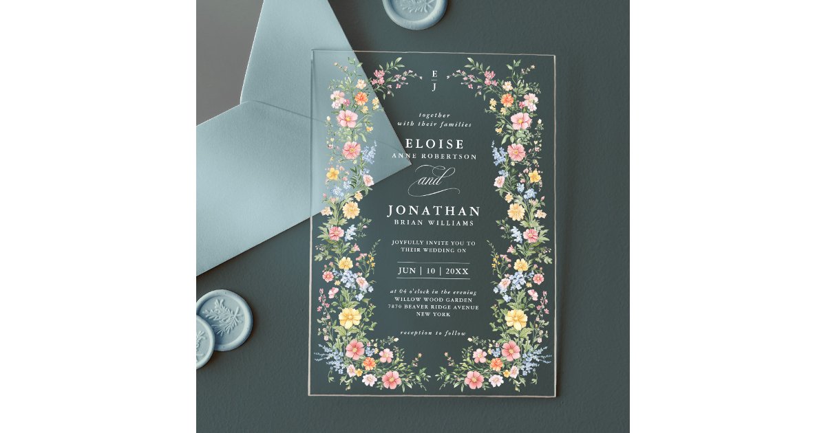 Soft Pastel Ornate Spring Garden Floral Wedding Acrylic Invitations ...